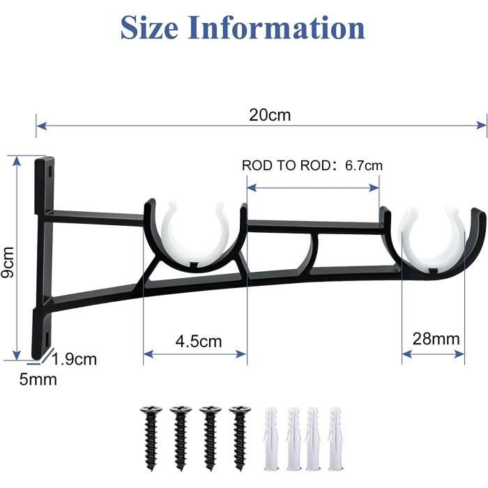 Lot de 2 supports de tringle à rideaux double pour tringles à rideaux en métal robuste blanc ...