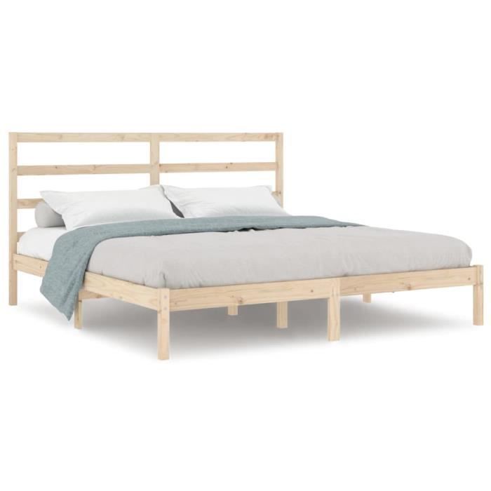 Cadre de lit - TBEST - Bois de pin massif - 200x200 cm - 2 places ...
