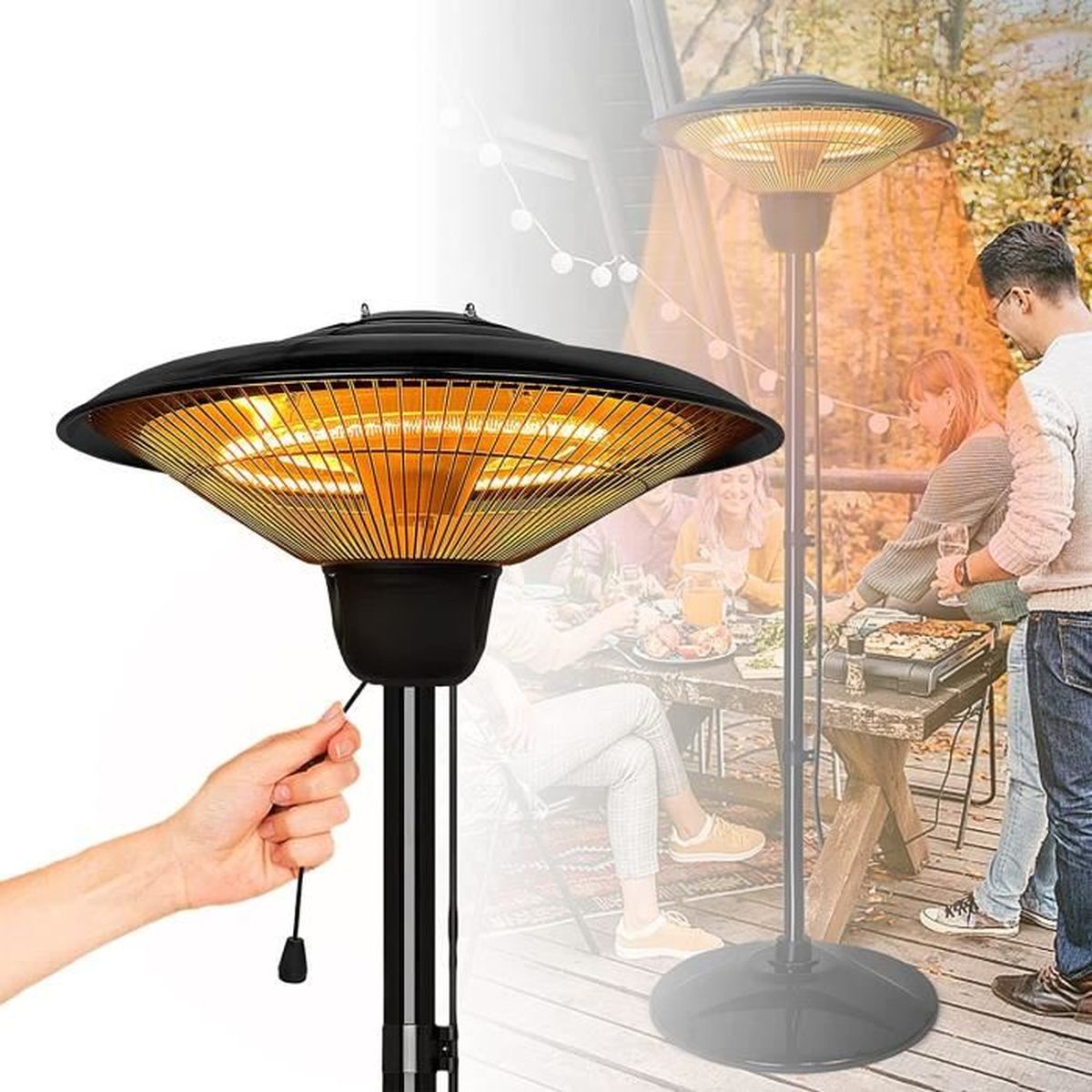 LARS360 1500W Chauffage radiant de terrasse avec pied Chauffage radiant ...