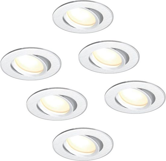 Lot De 6 Spot Led Encastrable Complet Orientable Alu Brosse Avec Ampoule Gu10 Module 220V 3W ...