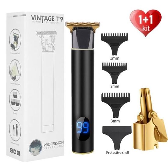 Jeu de trimmer 10 Tondeuse à cheveux Rechargeable T9 pour hommes, rasoir électrique sans fil ...