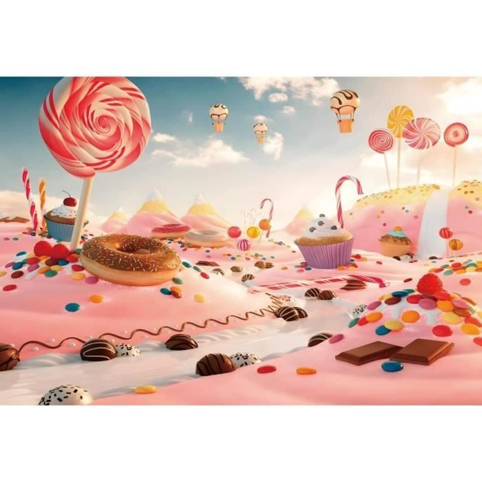 3,5x2,5m Bonbons Toile de Fond Sweet Candy Land Donut Lollipop Chocolat ...