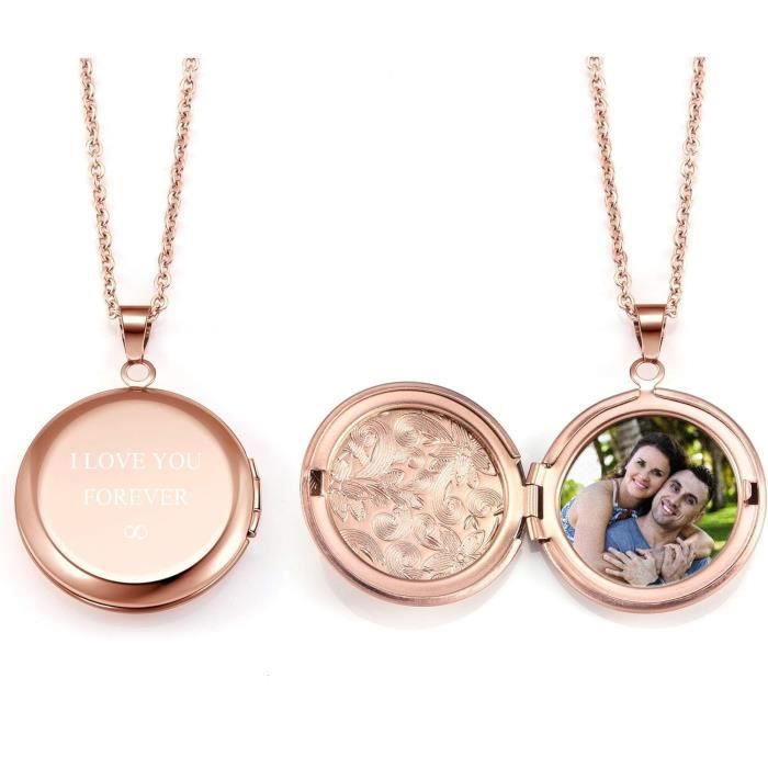 Collier Photo Médaillon Personnalisé Photo Graver Texte Porte Photo ...