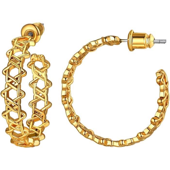 Boucles D'Oreilles Demi Créole Femme Plaqué Or Aiguille En Argent 925 ...
