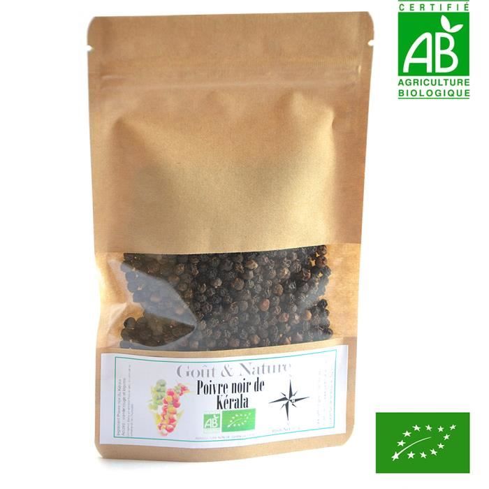 Poivre noir en grains bio du Kérala, sachet refermable 1 kg, culture ...