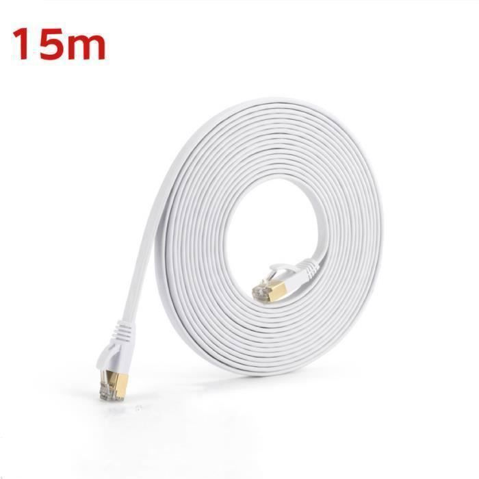 Câble Ethernet Cat 7 de 15m，Réseau 15m Haut Débit, Cable RJ45 Cable ...