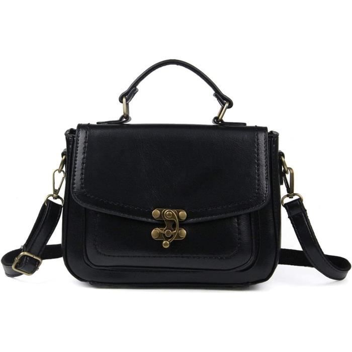 Sac à main rétro vintage pour femmes et filles - Marron et noir ...