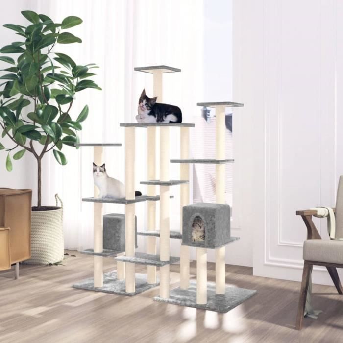 HEN - Arbre à chat avec griffoirs en sisal Gris clair 145 cm ...