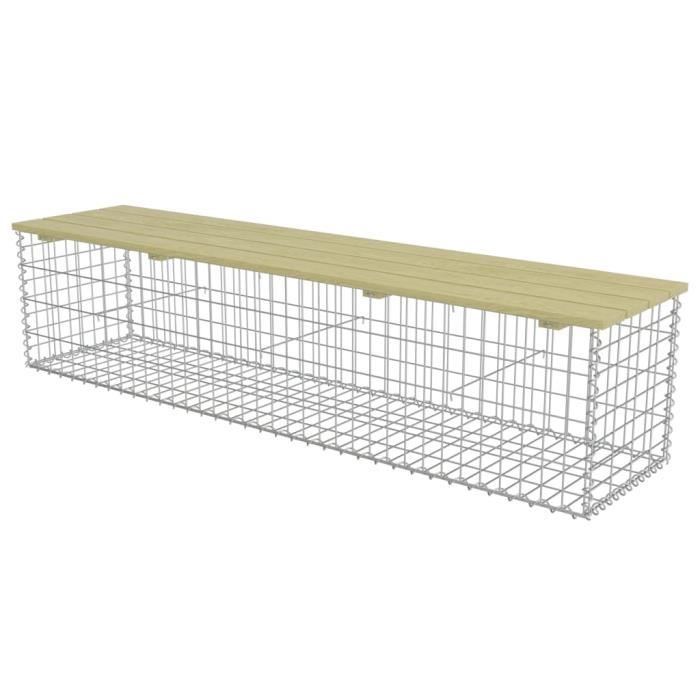 Banc à gabion 170 cm Acier galvanisé et pinède HILILAND --LIS POIS: 21. ...