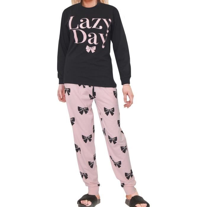 Pyjama Femme A2Z Lazy Day Imprimé - Coton Doux - Taille S-4XL - Noir ...