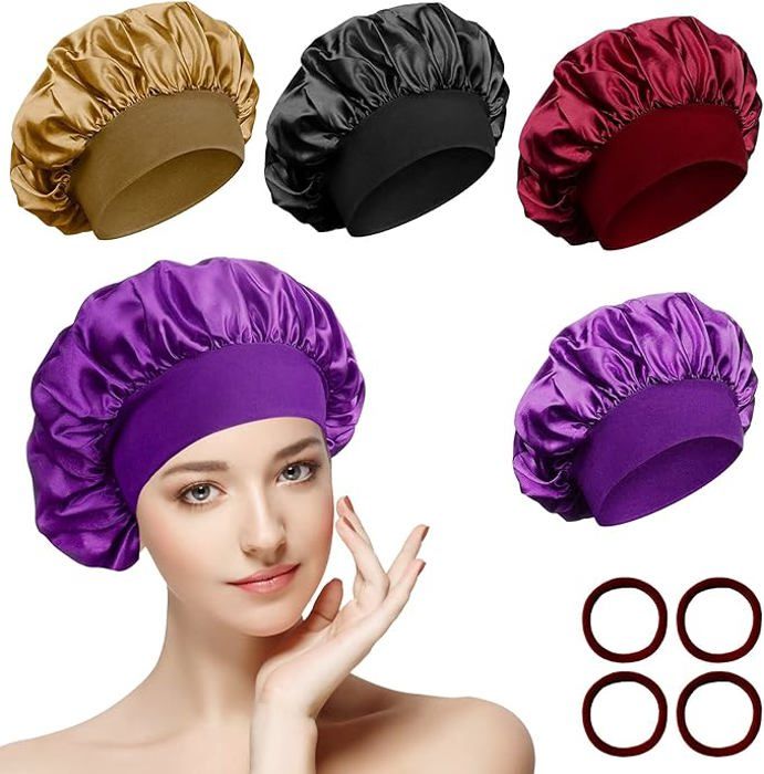 Bonnet de Nuit - Satin - 4 Pièces - Élastiques Inclus - Protection ...