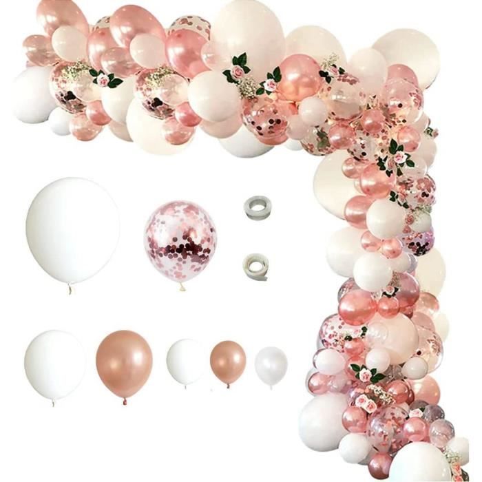 102Pcs Rose Or Balloon Guirland Arch Kit, Macaron Blanc et Rose Or ...