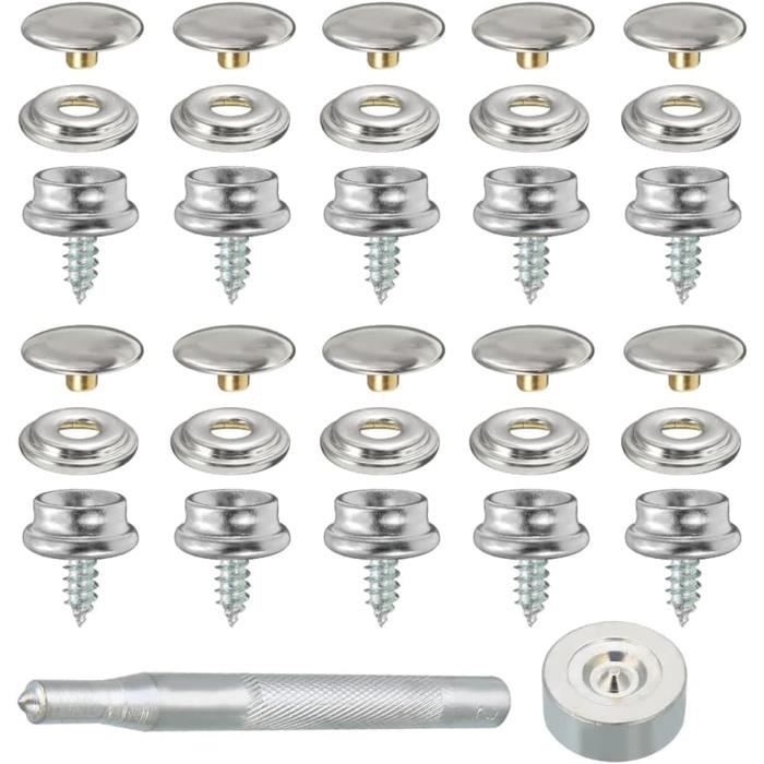 Kit de 32 boutons-pression à vis en toile argentée en acier inoxydable ...