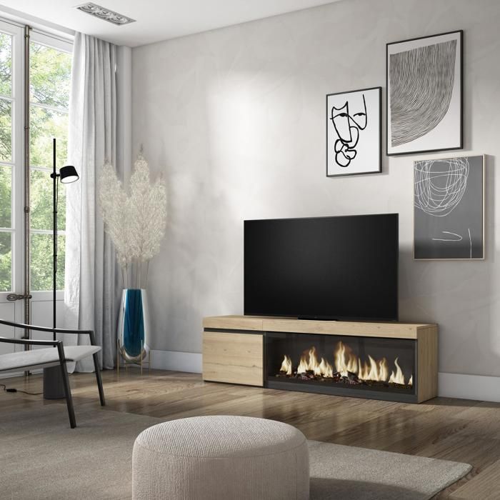 Meuble TV, Banc Télé, 160, Pour les TV jusqu'à 65", Cheminée électrique ...