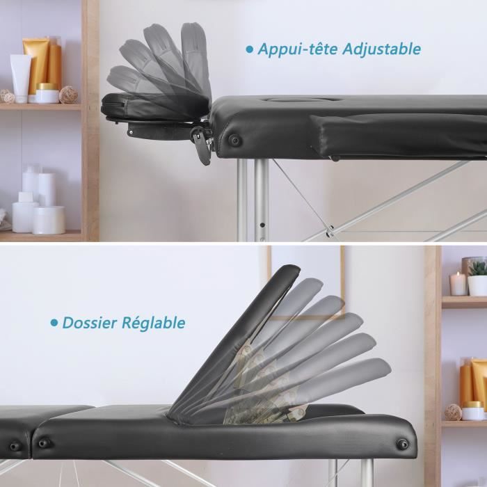Vesgantti Table De Massage Pliante En Aluminium 3 Zones Lit De Massage