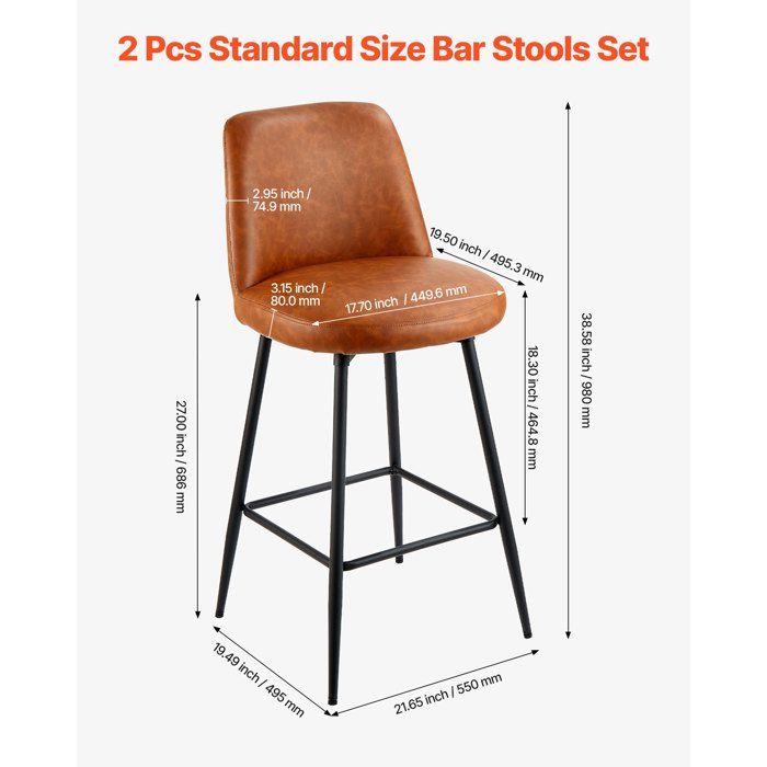 Tabouret de bar, lot de 2, chaise de bar moderne en cuir PU, siège de ...