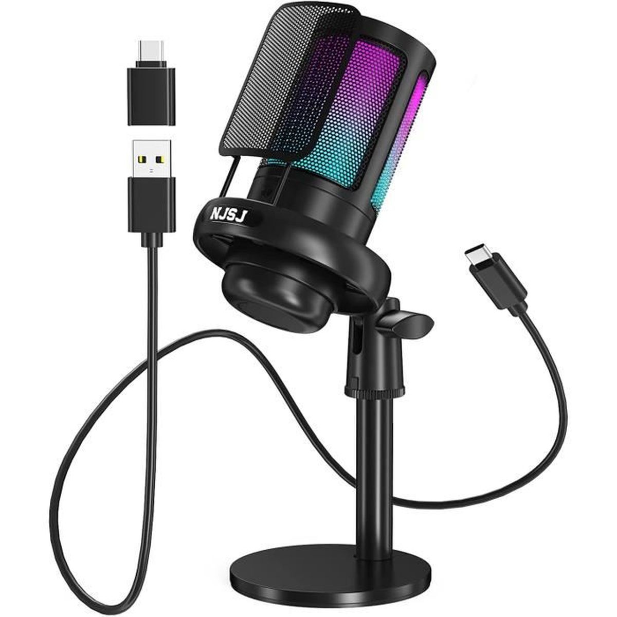 Microphone Gaming, RGB Condensateur Microphone pour PC PS5 njsj USB ...