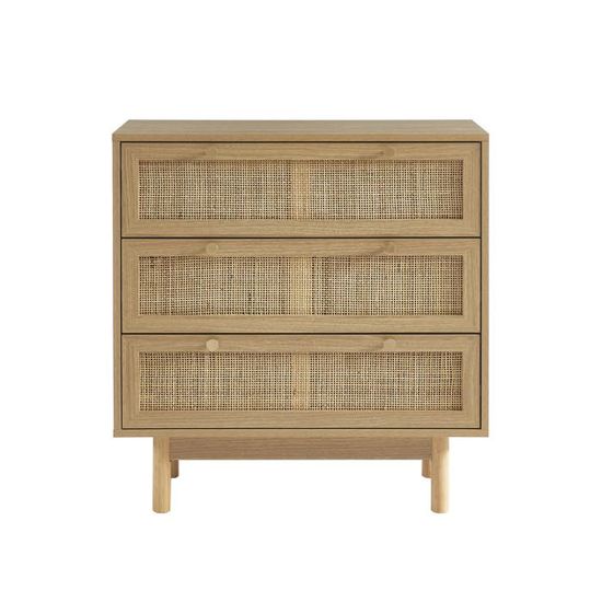 Commode HELENA effet chêne et cannage rotin 3 tiroirs - Bois ...