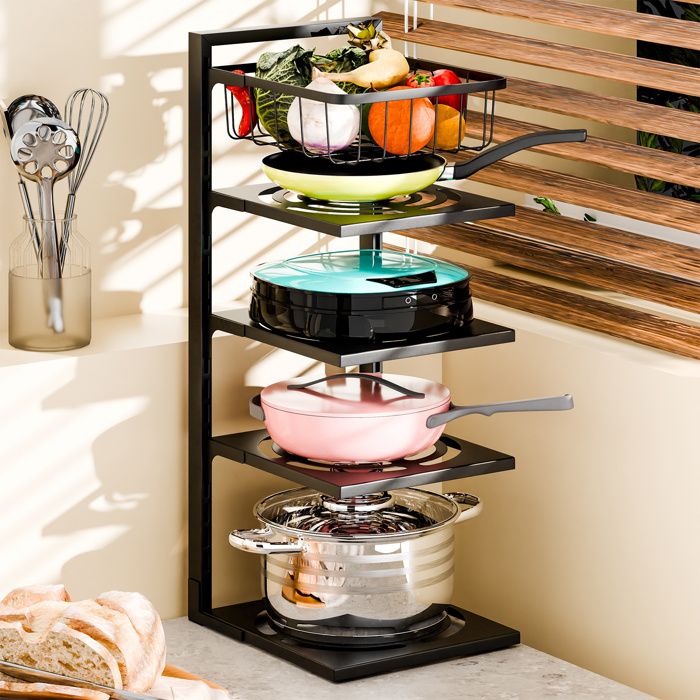 Support de rangement pour casseroles de cuisine de 4e niveau avec un panier de rangement ...