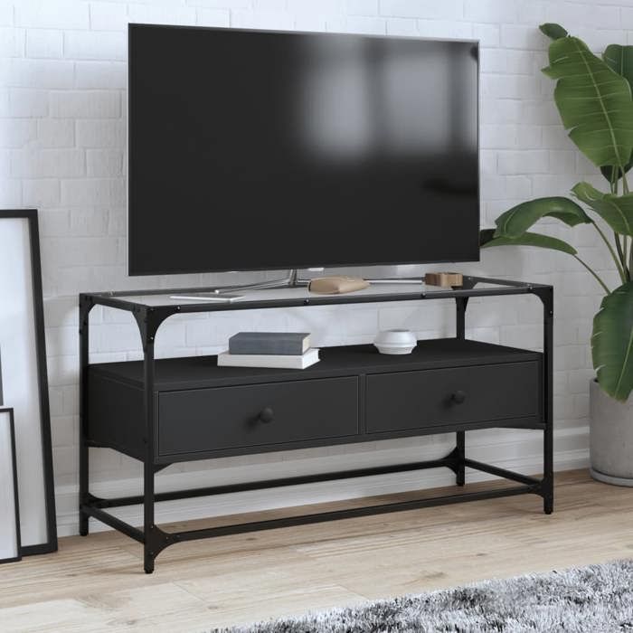 Meuble TV et dessus en verre noir 80x35x51cm - Usage Intérieur/jardin ...