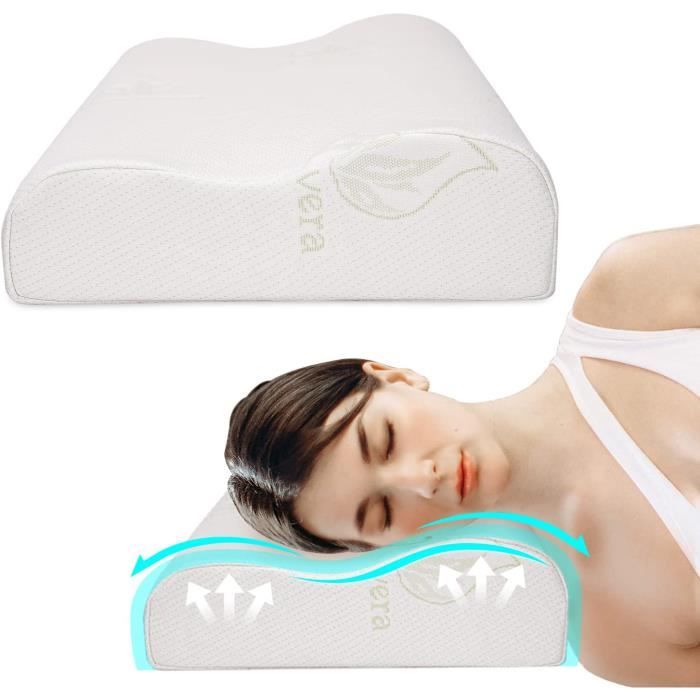 Coussin de cou, 60 x 36 x 12-8 cm, en mousse à mémoire de forme à l ...