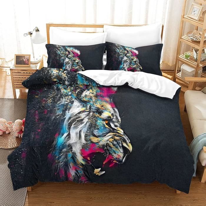 Lion Housse de Couette Lion dans la Prairie Imprimé Housse de Couette ...