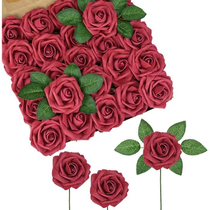 25Pcs - Boîte Fleurs Artificielles Blush Roses Réaliste Fausses Roses W ...