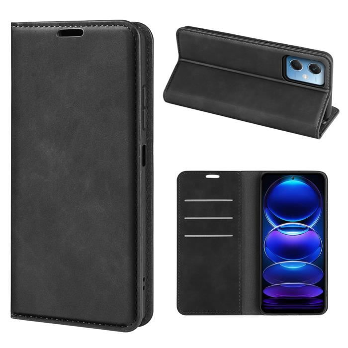 Etui Housse Xiaomi Redmi Note 12 Noir en PU Cuir avec protection ...