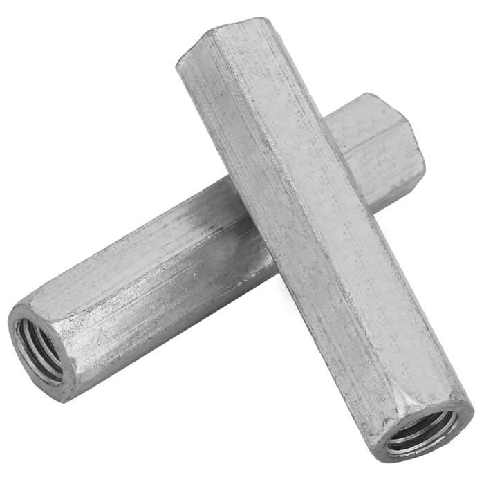 Dioche Écrous longs 2 pièces en acier zingué M10 * 60 long écrou hexagonal écrou fileté ...