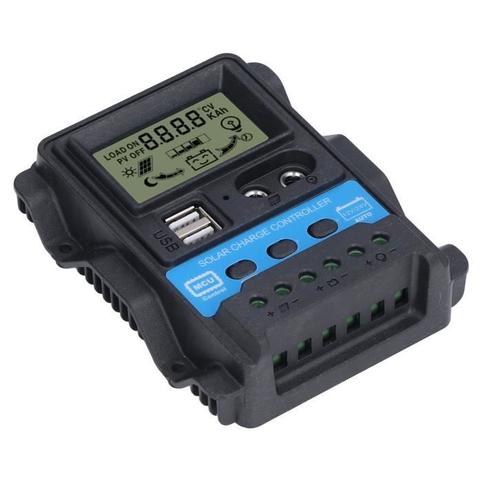 Duokon Contrôleur solaire Contrôleur de charge solaire Écran LCD Double sortie USB 5V Régulateur ...