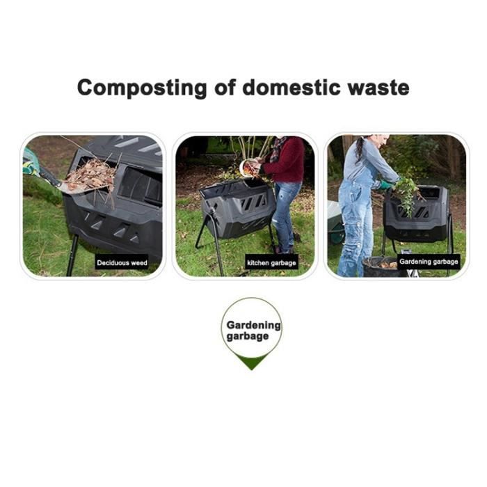 Bac à compost culbutant Bac à Compost Noir Rotatif, Conteneur à Compost ...