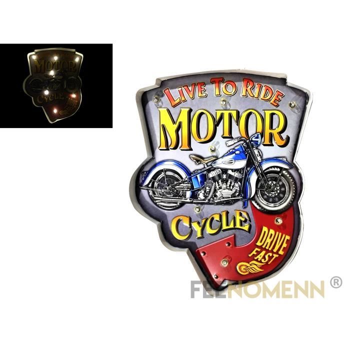 Plaque Métal Lumineuse Led Déco Murale Vintage Moto Harley Live To