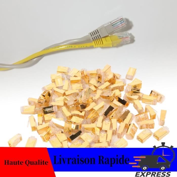 HURRISE 100 Connecteurs RJ45 CAT6e Pass Through en Cuivre Pur Blindé ...