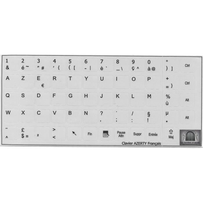 Sticker autocollant AZERTY clavier Français / Notebook PC Fond Gris ...