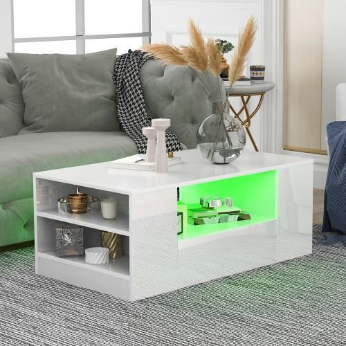 MERAX Table basse contemporaine avec bande LED - 2 tiroirs et 2 ...