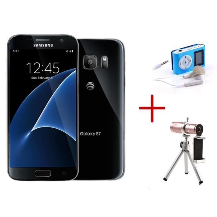Samsung Galaxy S7 32G SM-G930V/P 5.1 pouces 4G Smartphone noir EU plug + MP3 et Téléobjectif ...