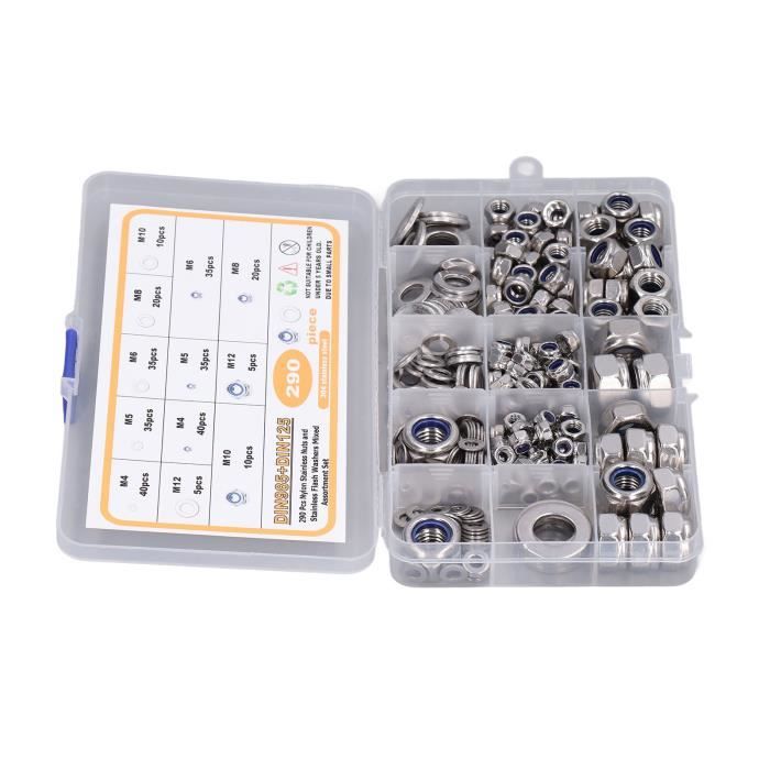 TMISHION écrous de blocage en nylon 290 Pièces Assortiment de Rondelles D'écrou 304 Rondelles ...