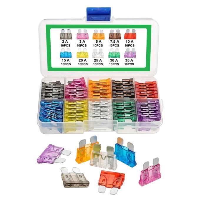 100 Pièces Voiture Lame Fusibles Assortiment Kit Automobile Fusibles