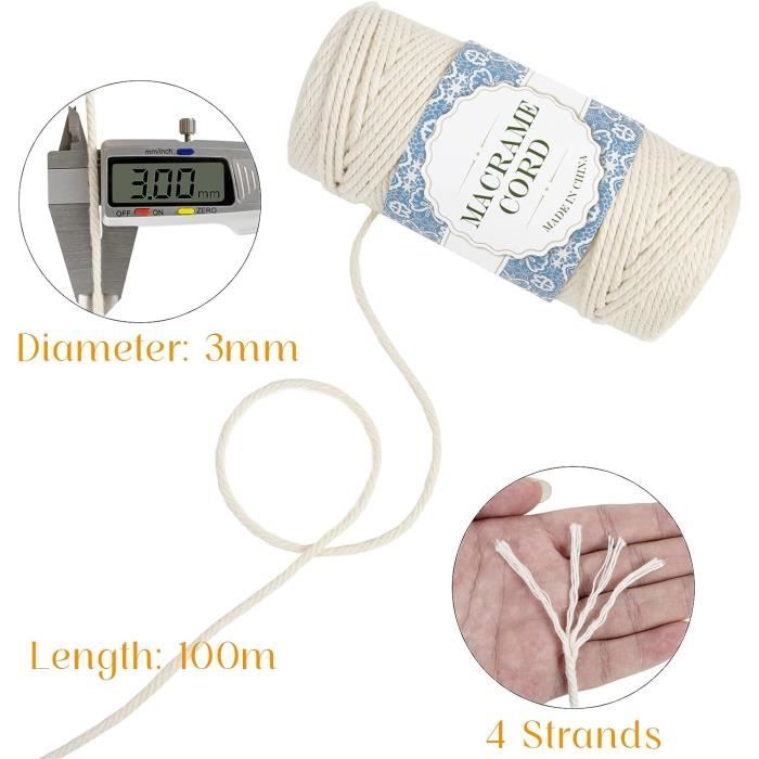 Corde Macramé 3Mm X 100M Ficelle Macramé Naturel Cordon Coton Fil ...