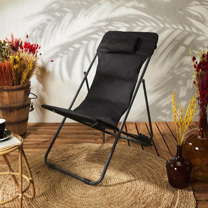 MALAM - Chilienne avec Têtière Tissu Noir - Cdiscount Jardin