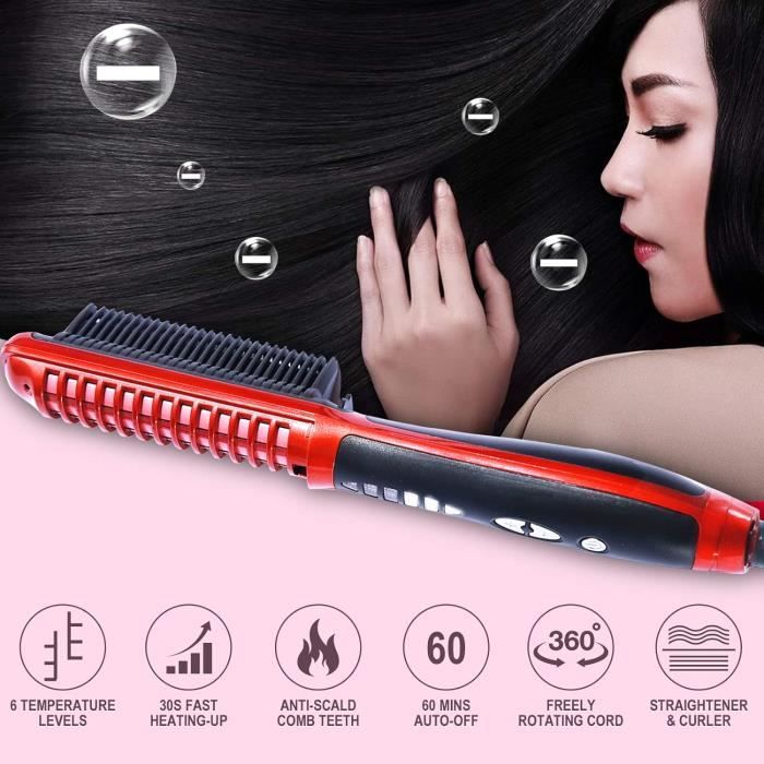 Brosse Lisseur Cheveux, Défriser Les Cheveux Anti Scald Anti Statique Fer À Lisser Avec ...