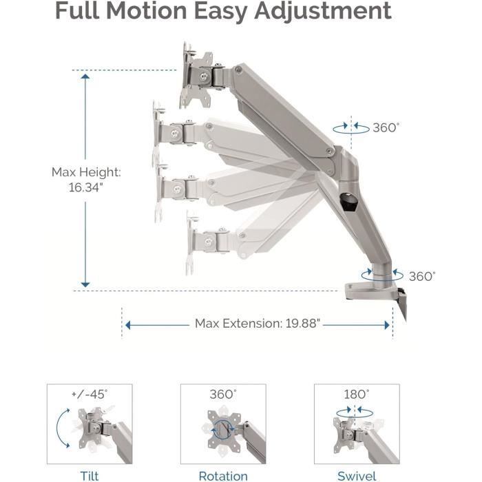 Bras Porte Écrans Platinum Simple Pour 1 Moniteur Jusqu'À 32", Hauteur ...