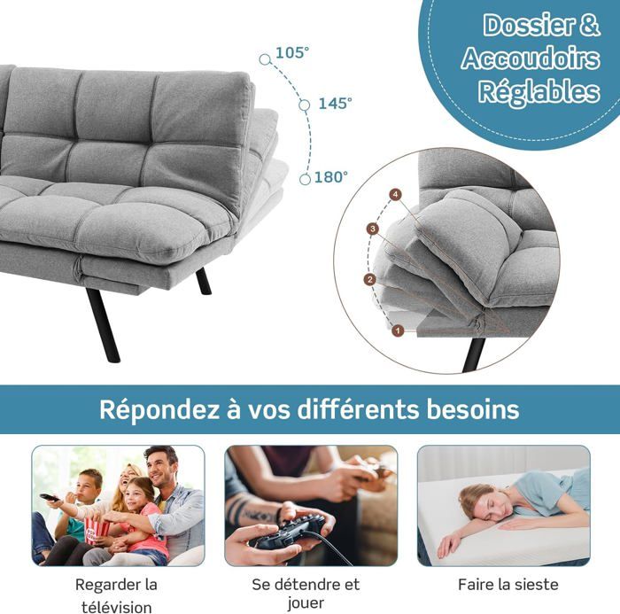 RELAX4LIFE Canapé-lit 5 en 1 Convertible | Mousse à Mémoire | Dossier ...