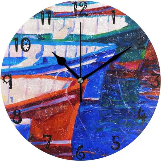Bateau Rouge Bleu Mer Pendule Murale Décoratif Horloge De Mur ...