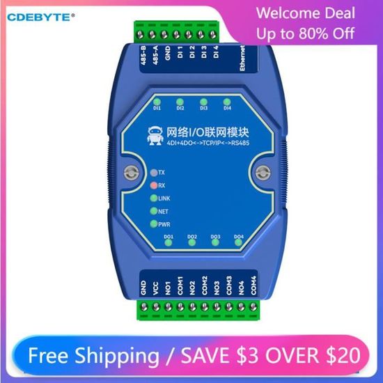 ModBus Gateway 4DI + 4DO CDEBYTE IoT Ethernet i-o. Module de contrôle d'acquisition. serveur TCP ...