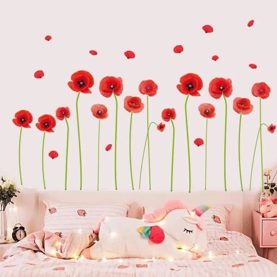 Stickers Muraux Coquelicots Rouges Autocollants Muraux Fleur Rouge ...