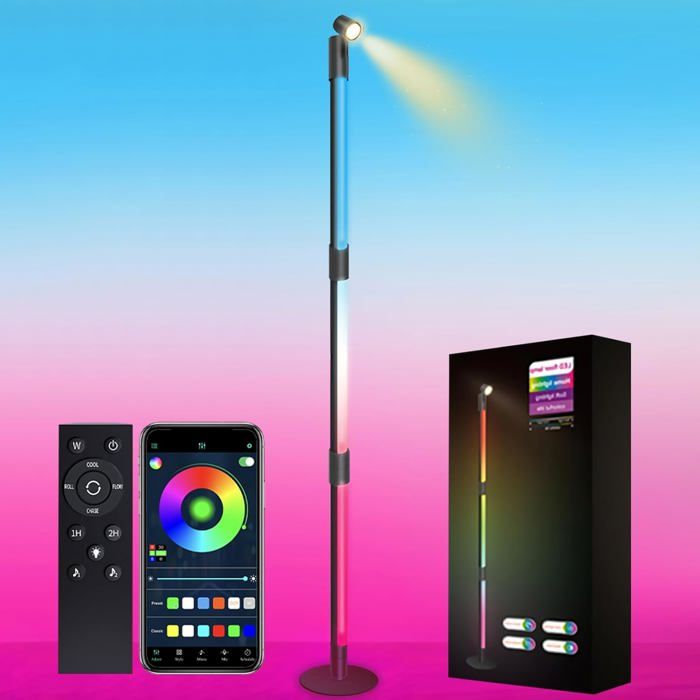 360° Rotative Lampe Lampadaire,135Cm Led Rgb Lampadaire Sur Pied Salon,16 Millions Couleurs ...