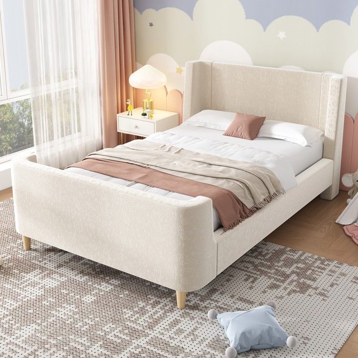 Lit enfant 90x200 cm Lit fille Lit rembourré en velours avec motif ...