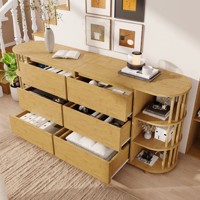 Commode de chambre-Buffet 160x40x75 cm avec 6 tiroirs et étagères ...