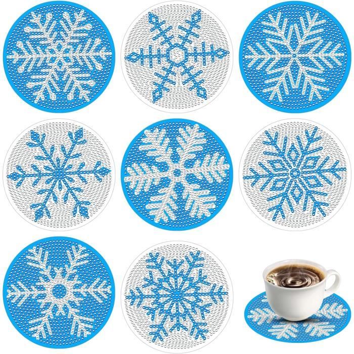 8 Pièces Flocon De Neige Diamant Peinture Dessous De Verre,Rond Sous ...